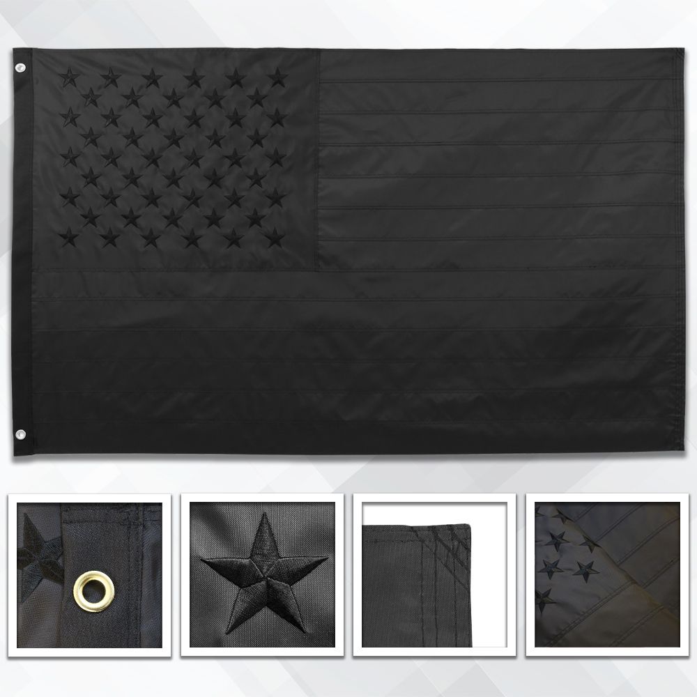 3x5FT Embroidered All Black American Flag US Black Flag Decor Blackout ...